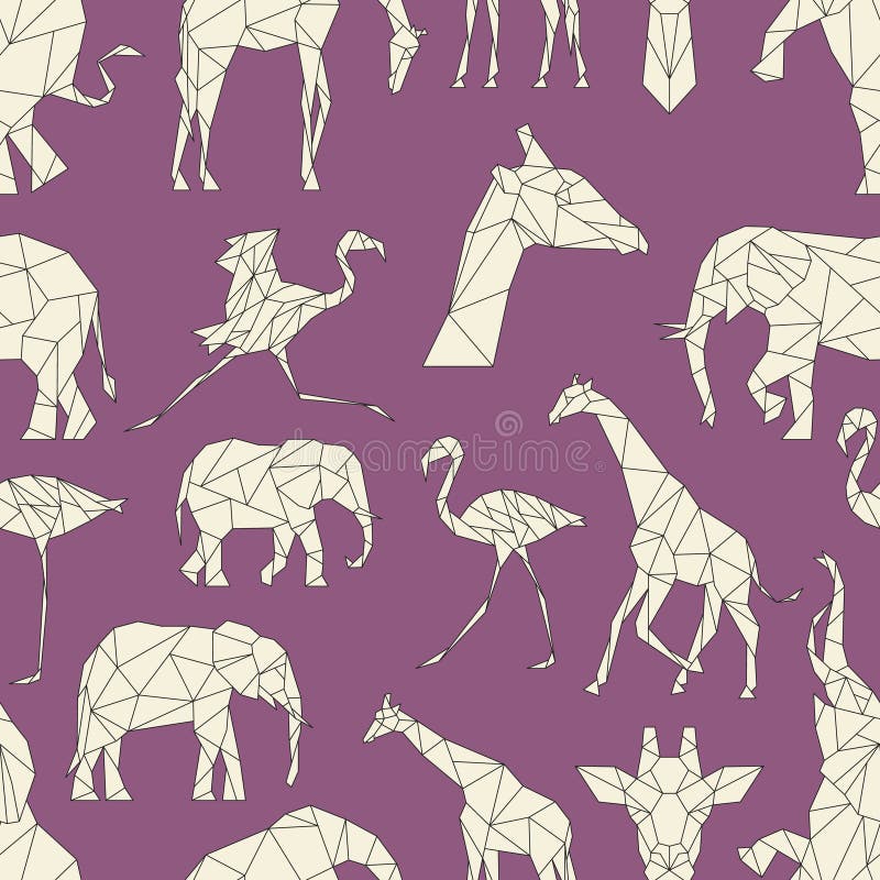 Polygon African Animals Pattern. Low Poly Giraffe, Elephant, Flamingo ...