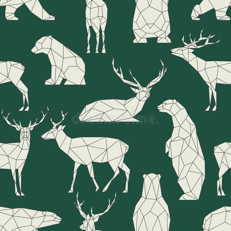 Polygon Bears, Deers Pattern. Low Poly Forest Animal Stock Vector ...