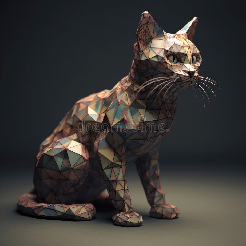 Polygon 3d model of a cat stock illustration. Illustration of brown ...