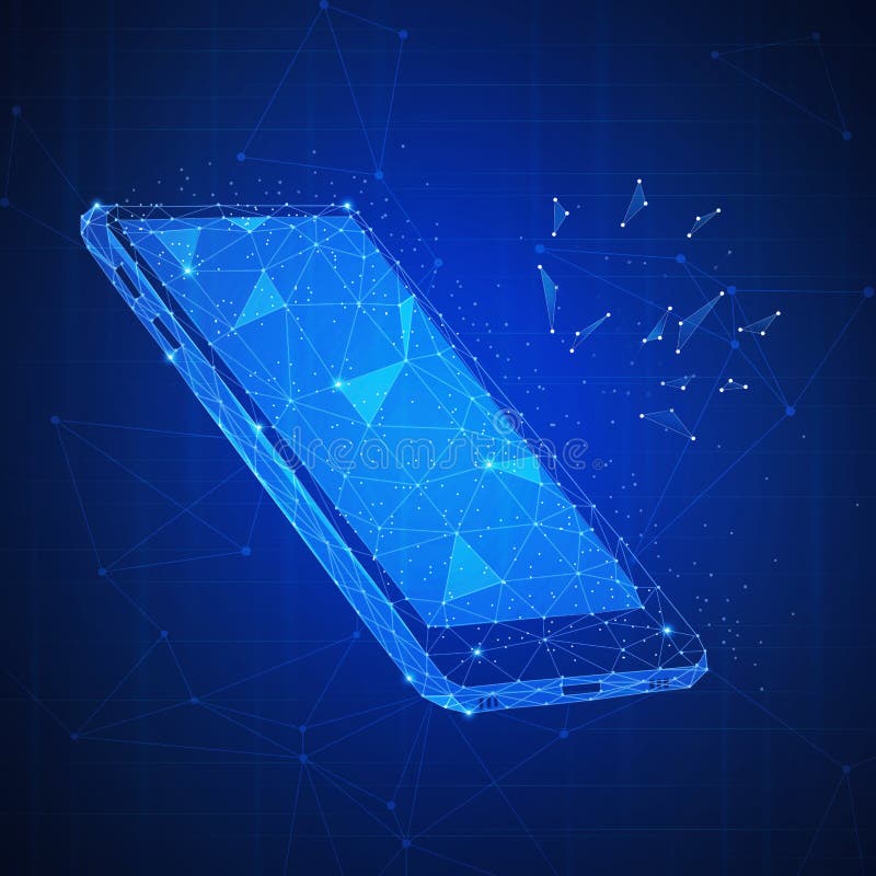 Polygon 3d Smartphone on Blockchain Hud Banner. Stock Illustration ...