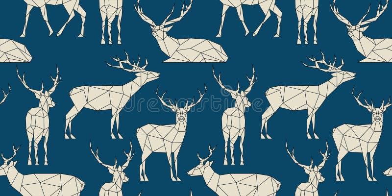 Polygon Deers Blue Seamless Pattern. Low Poly Animal Stock Vector ...