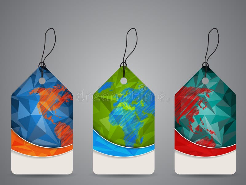 Polygon Design Shopping Labels with World Map Stock Vector ...