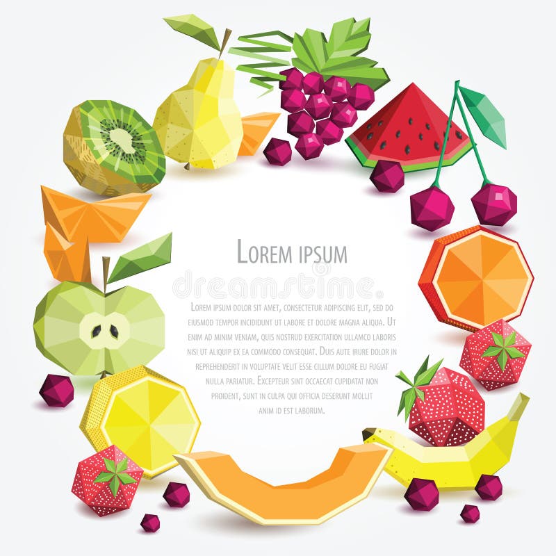 Polygon Fruit Set, Round Frame. Stock Vector - Illustration of design ...