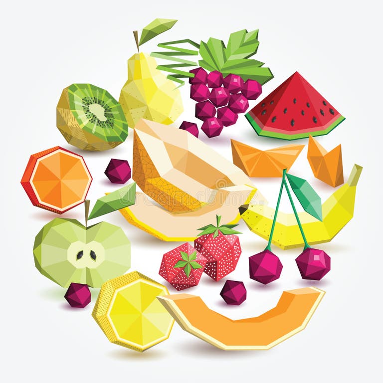 Polygon Fruit Set, Round Group. Stock Vector - Illustration of polygon ...