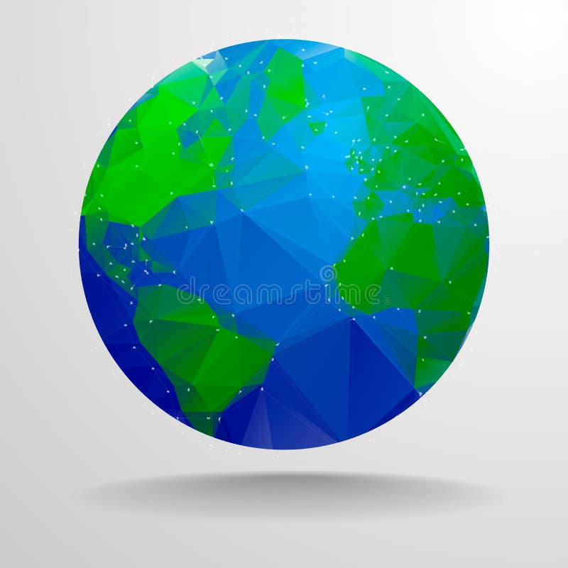 Low Polygon Globe Map with Social Icons Wireframe Mesh on Blue ...