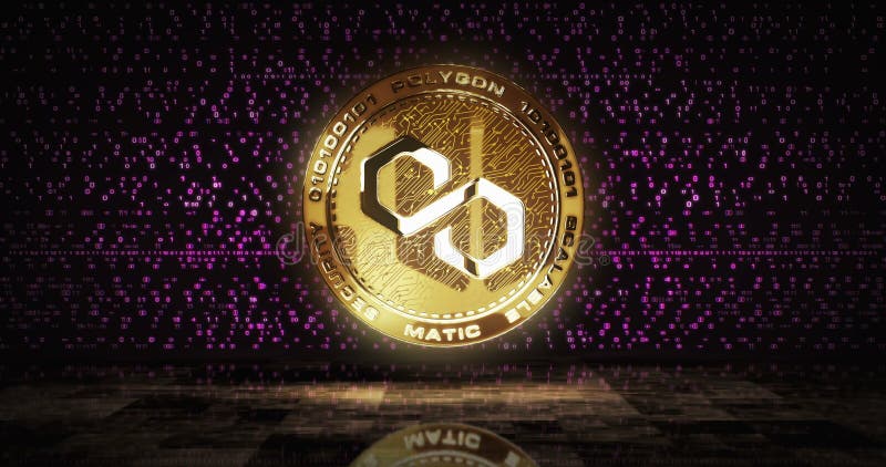 Polygon Matic Cryptocurrency Golden Coin Loop on Digital Screen Stock ...