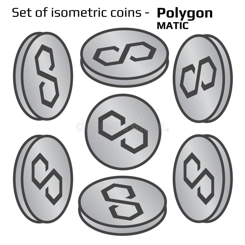 Polygon MATIC Set of Simple Coins in Isometric View in Black and White ...