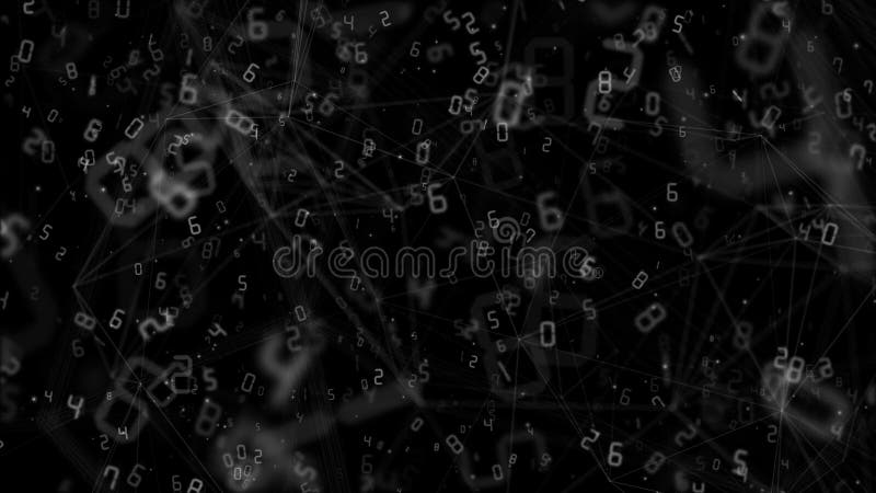 Polygon Network with Animated Numbers on Black Background. Digital System, Abstract and ...