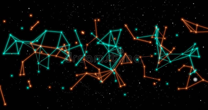 Polygon Network in Orange and Green Colours. Abstract Plexus, Science ...