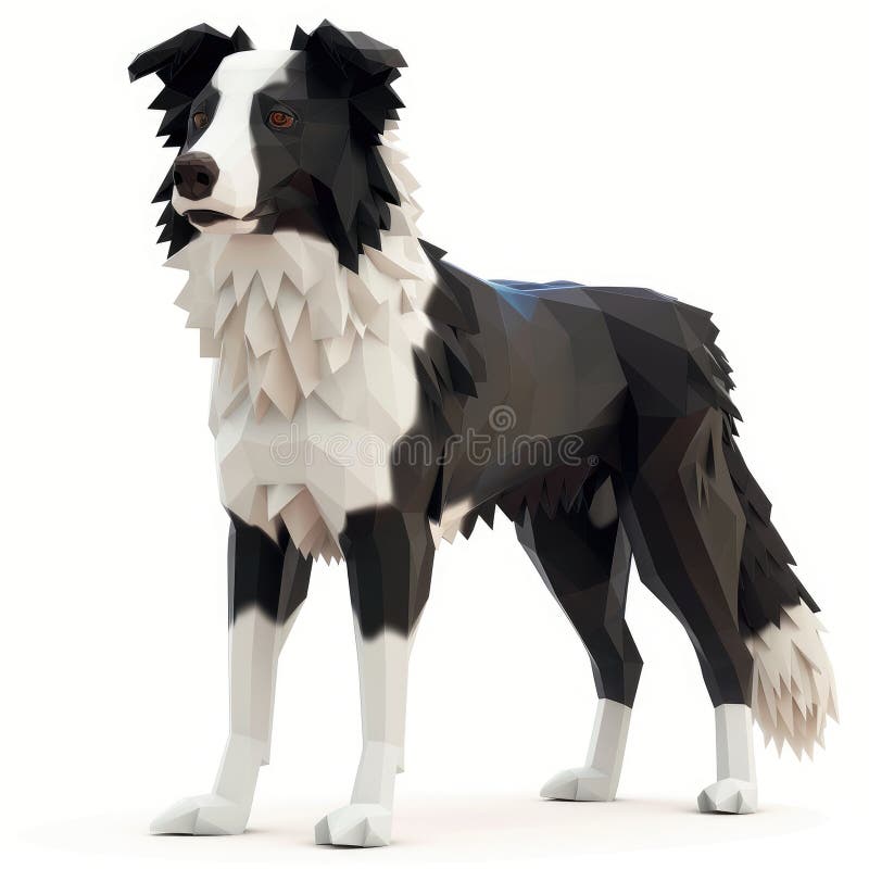 Low-Poly Border Collie Dog, 3D Render, Geometric Animal Stock ...
