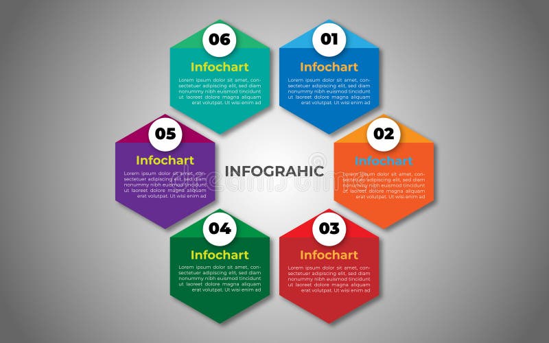 Polygon Style Vector 6 Step Infographic Element Design. Stock ...