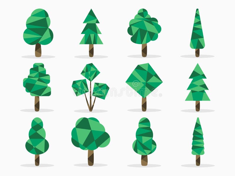 Polygon Trees Set. Low Poly Style Stock Vector - Illustration of card ...