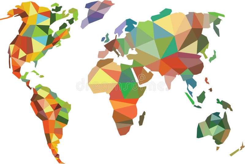 Polygonal Abstract Colour Vector World Map Stock Vector - Illustration ...