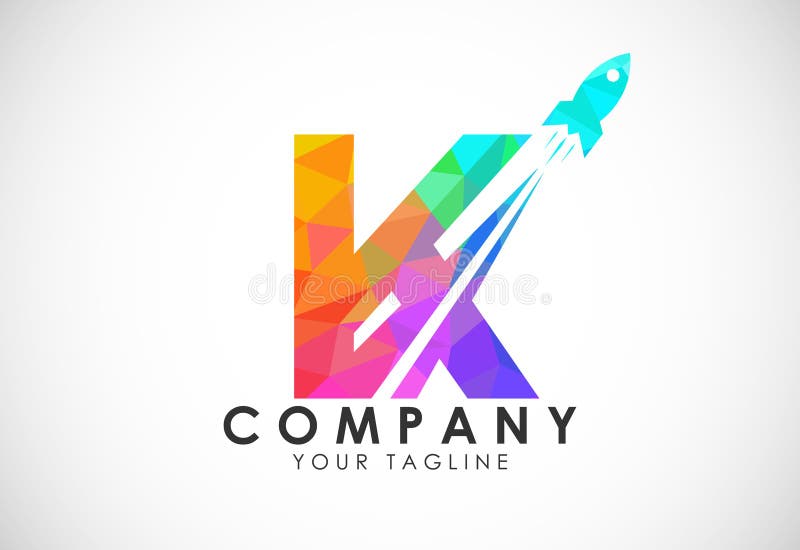 Polygonal Alphabet K with a Rocket Logo Design. Rocket Icon Stock ...