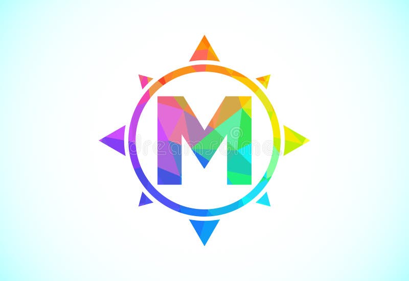 Polygonal Alphabet M in a Compass. Low Poly Style Compass Logo Sign ...