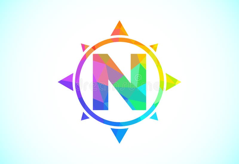 Polygonal Alphabet N in a Compass. Low Poly Style Compass Logo Sign ...