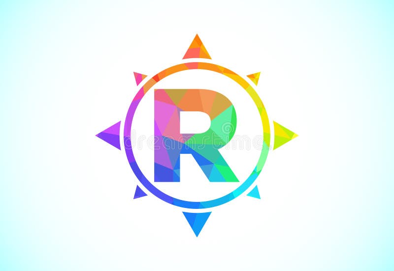 Polygonal Alphabet R in a Compass. Low Poly Style Compass Logo Sign ...
