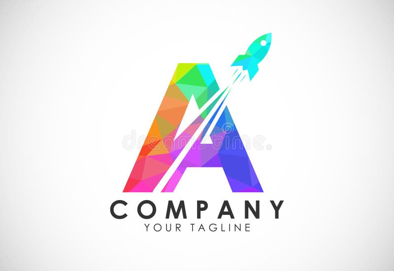Polygonal Alphabet a with a Rocket Logo Design. Rocket Icon Stock ...