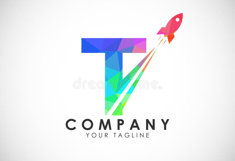 Polygonal Alphabet T with a Rocket Logo Design. Rocket Icon Stock ...