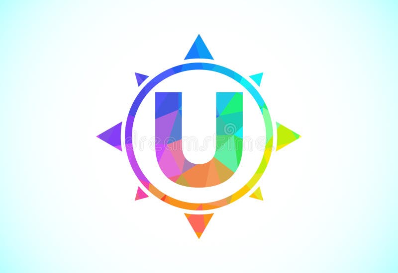 Polygonal Alphabet U in a Compass. Low Poly Style Compass Logo Sign ...