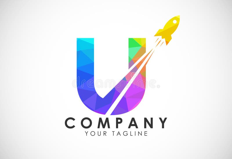 Polygonal Alphabet U with a Rocket Logo Design. Rocket Icon Stock ...