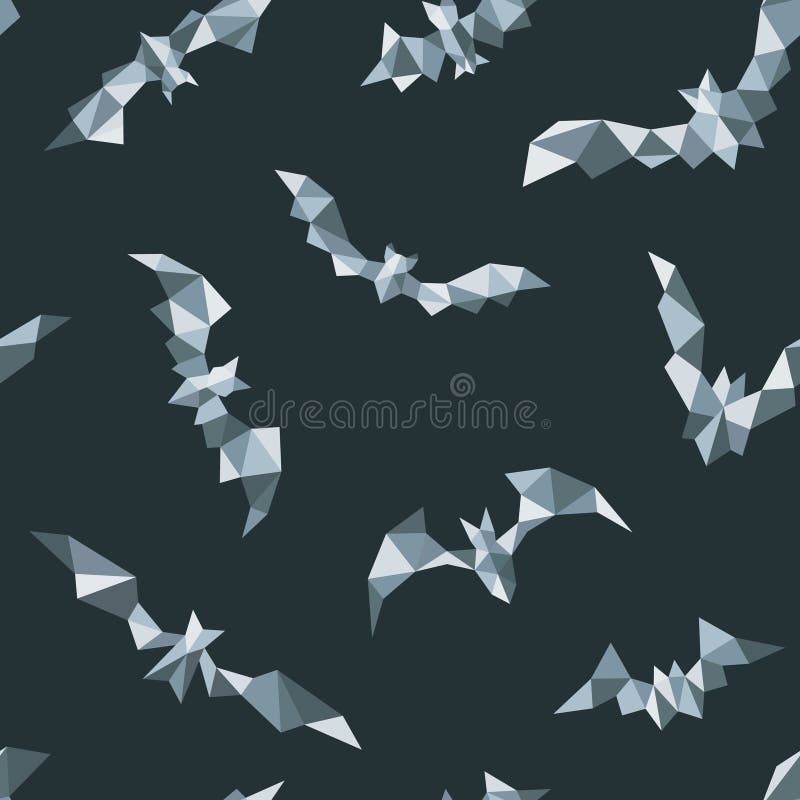 Seamless Pattern with White Geometric Bats on Black Background. Stock ...
