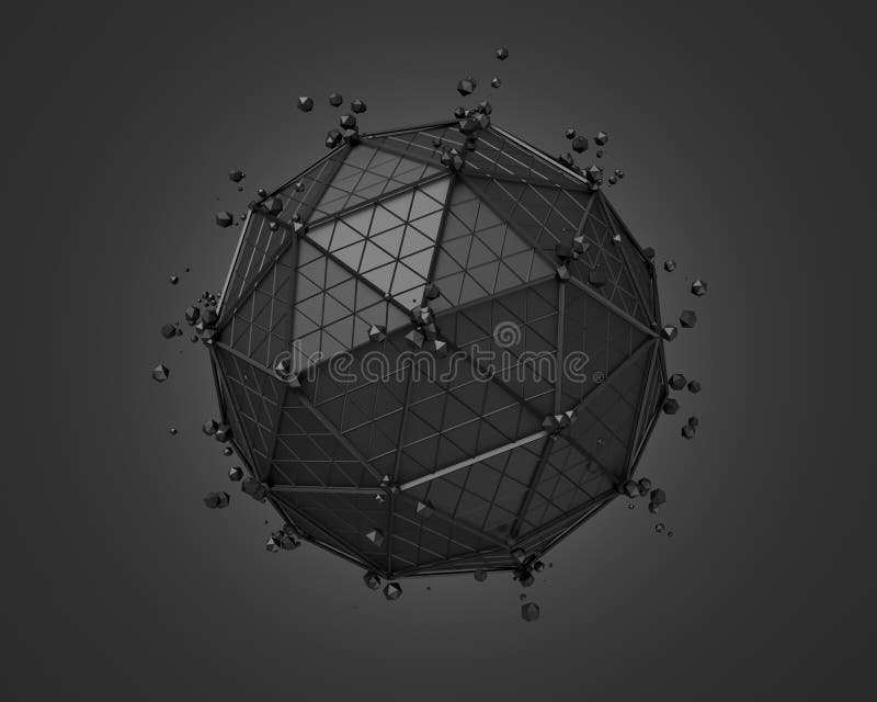Polygonal Black Sphere with Wireframe Stock Illustration - Illustration ...