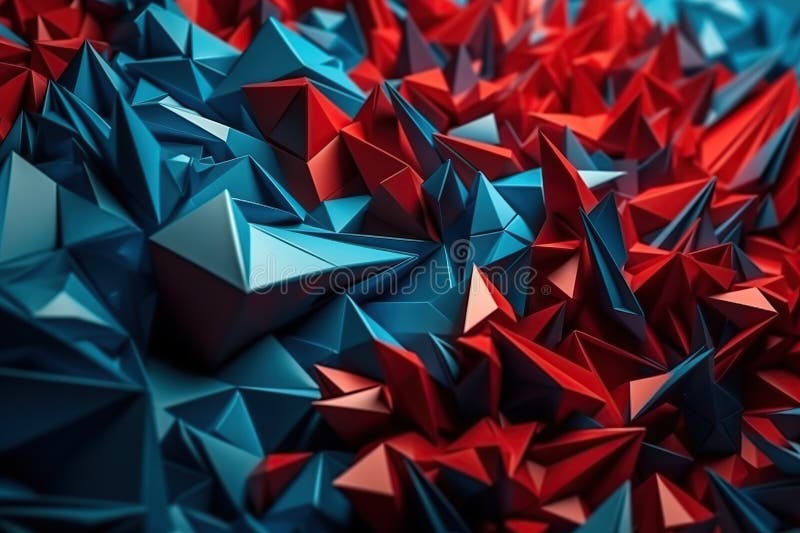 Polygonal Blue and Red Abstract with Spiky Connection Structure Made ...