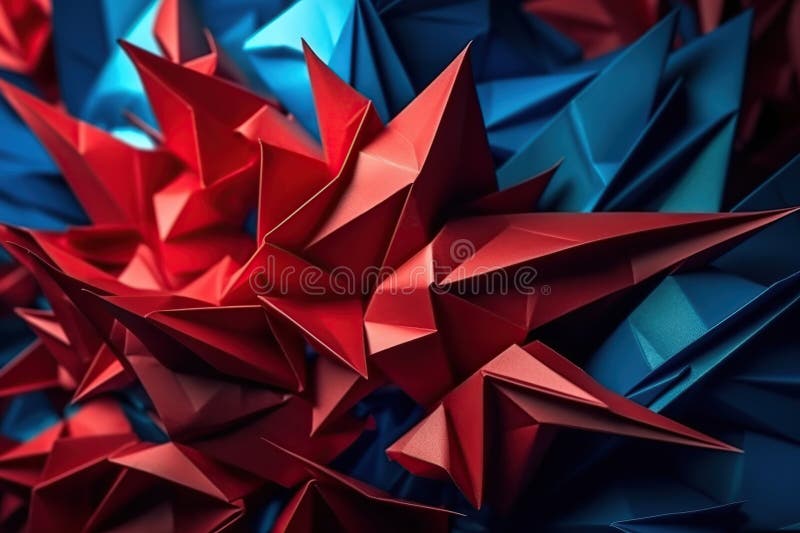 Polygonal Blue and Red Abstract with Spiky Connection Structure Made ...