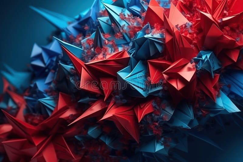 Polygonal Blue and Red Abstract with Spiky Connection Structure Made ...