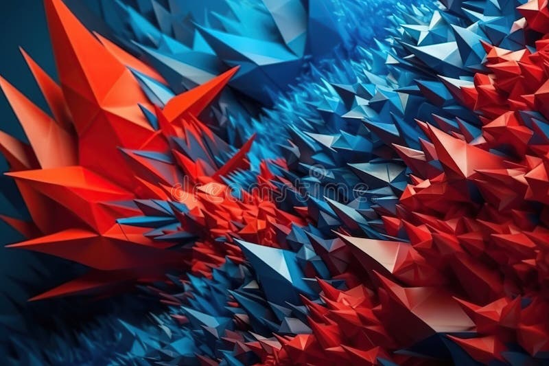 Polygonal Blue and Red Abstract with Spiky Connection Structure Made ...