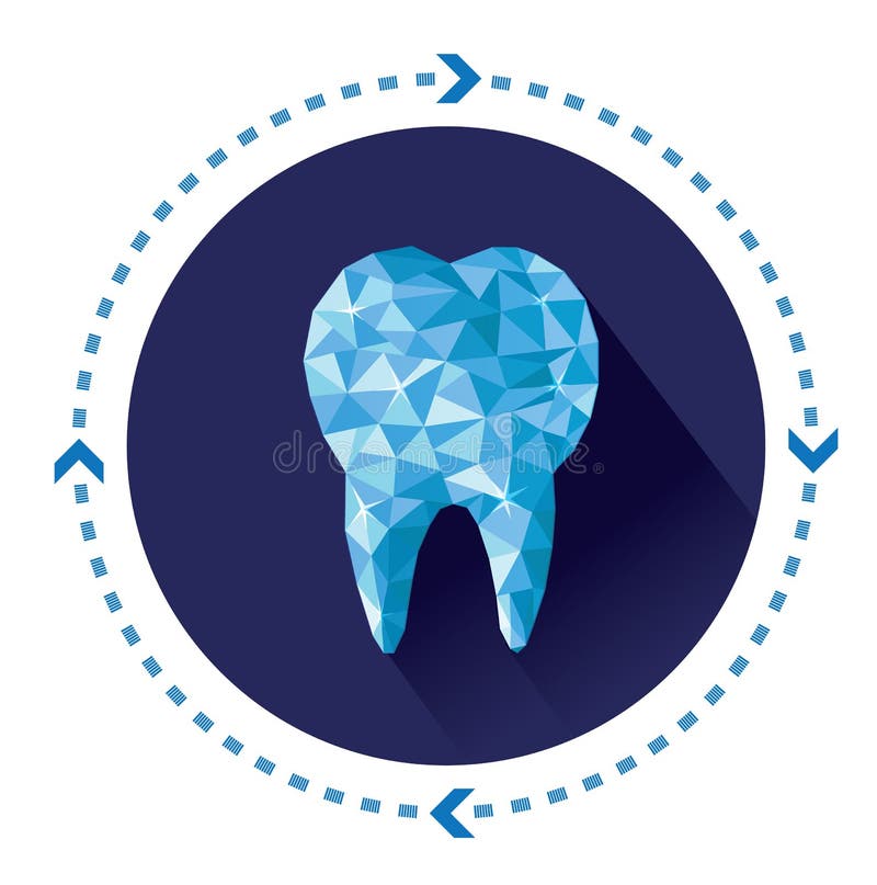 Polygonal Blue Vector Tooth Icon with Long Shadow Effect Stock Vector ...