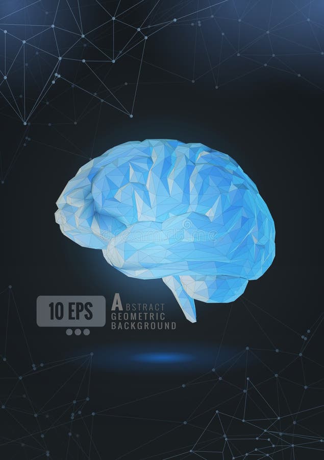 Polygonal Brain with Connected Dots on Blue BG Stock Vector ...