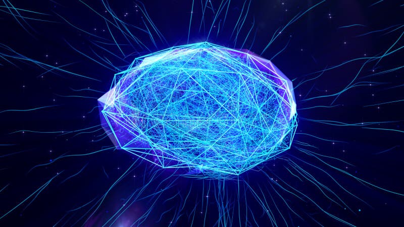 Polygonal Brain Shape with Glowing Lines and Dots Stock Illustration ...
