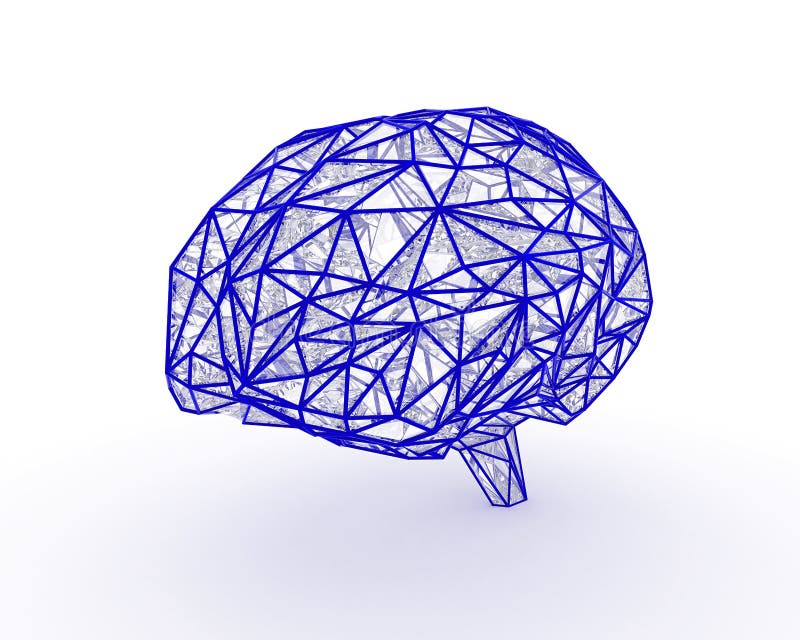 Polygonal Brain Shape with Glowing Lines and Dots. Stock Illustration ...