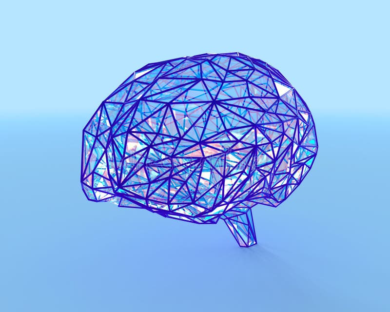 Polygonal Brain Shape with Glowing Lines and Dots Stock Illustration ...