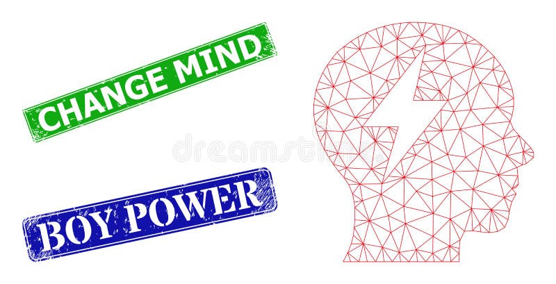 Grunged Change Mind Stamp Seals and Polygonal Mesh Brainstorm Icon ...
