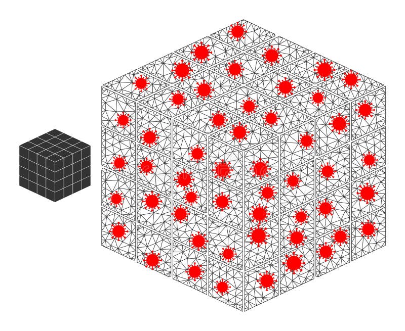Polygonal Carcass Isometric Cube Icon with Pathogen Nodes Stock Vector ...