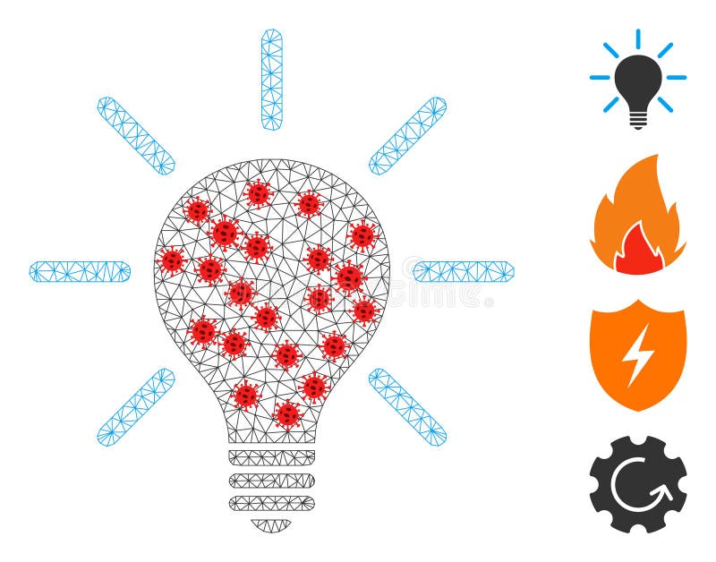 Polygonal Carcass Light Bulb Pictogram with Covid Nodes Stock Vector ...