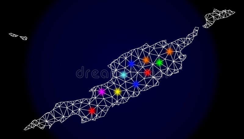 Polygonal Carcass Mesh Map of Anguilla Islands with Bright Light Spots ...