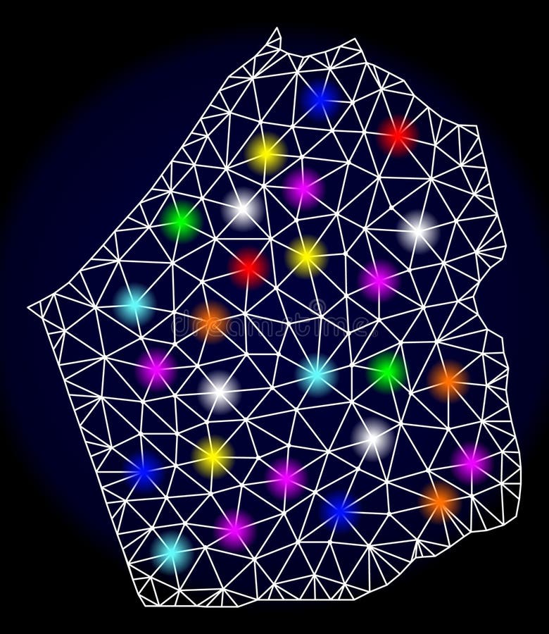 Polygonal Carcass Mesh Map of Dubai Emirate with Bright Light Spots ...