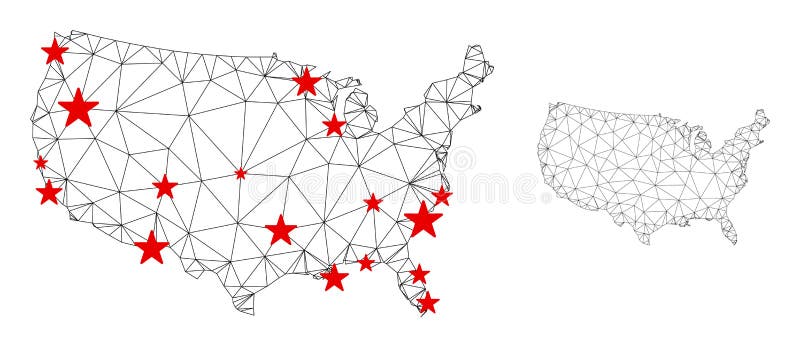 Polygonal Carcass Mesh Vector United States Map with Stars Stock Vector ...