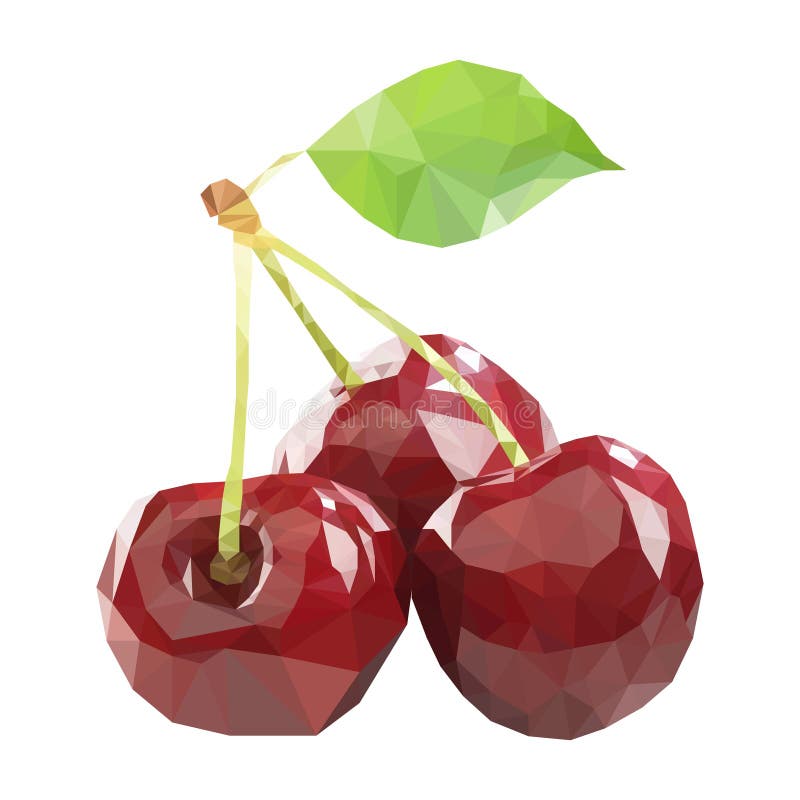 Polygonal Cherry in Vector, Low Poly Style Cherry Stock Vector ...