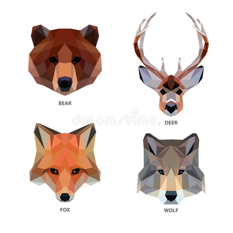 Polygonal Colour Animals Set Isolated on White. Stock Illustration ...