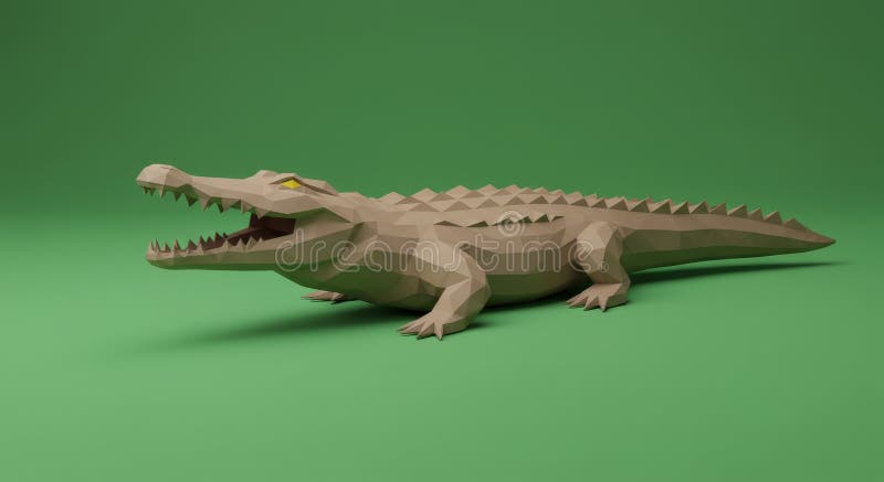 Polygonal Crocodile Model Studio Shot Green Background Design Lowpoly ...