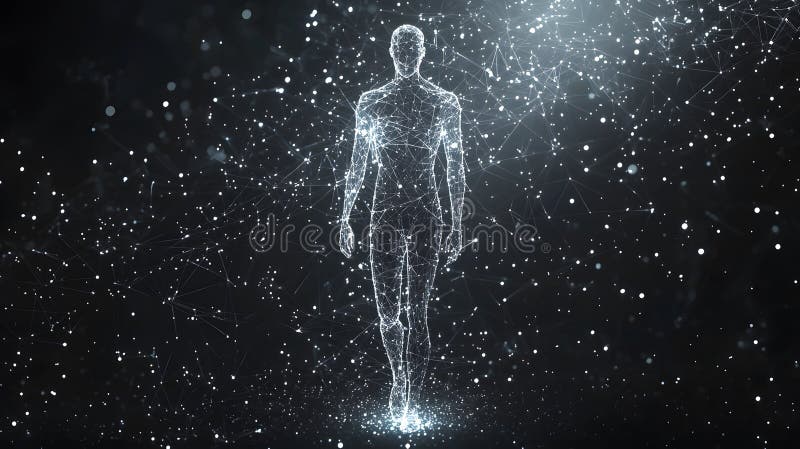 Polygonal 3D Human Body Silhouette in Starry Wireframe Stock ...