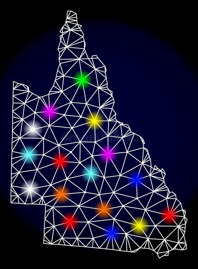 Polygonal 2D Mesh Map of Australian Queensland with Bright Light Spots ...