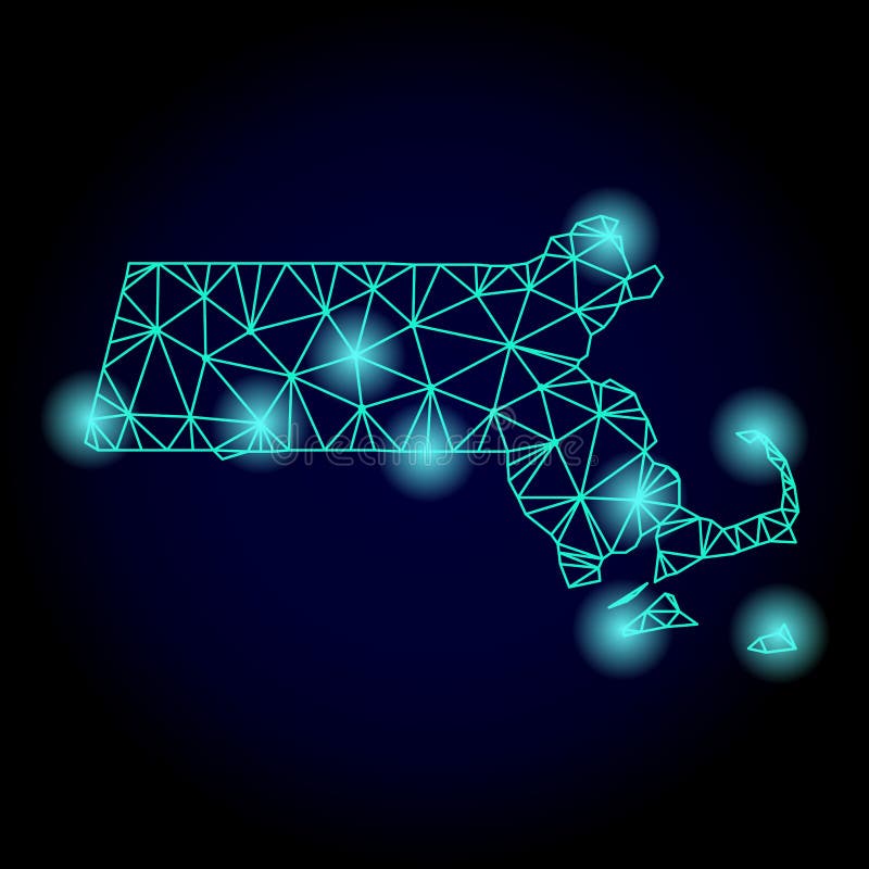 Polygonal 2D Mesh Map of Massachusetts State with Light Spots Stock ...