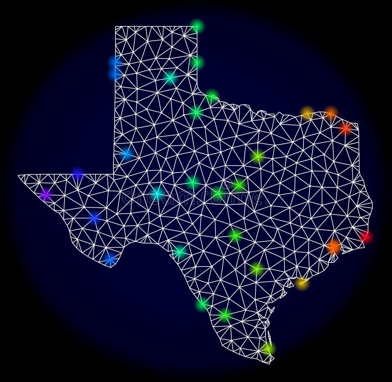 Polygonal 2D Mesh Map of Texas State with Colorful Spectrum Light Spots ...