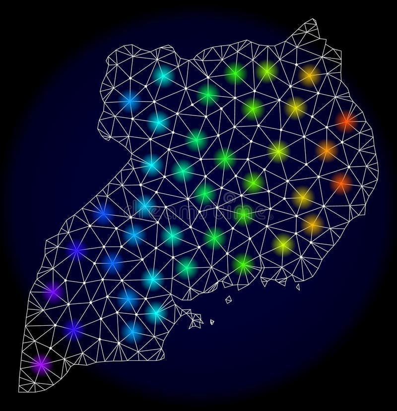 Polygonal 2D Mesh Map of Uganda with Bright Light Spots Stock Vector ...